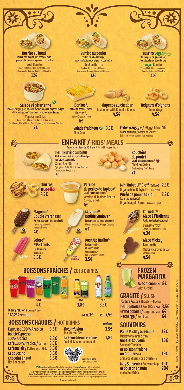 Speisekarte des Restaurants Casa de Coco im Frontierland