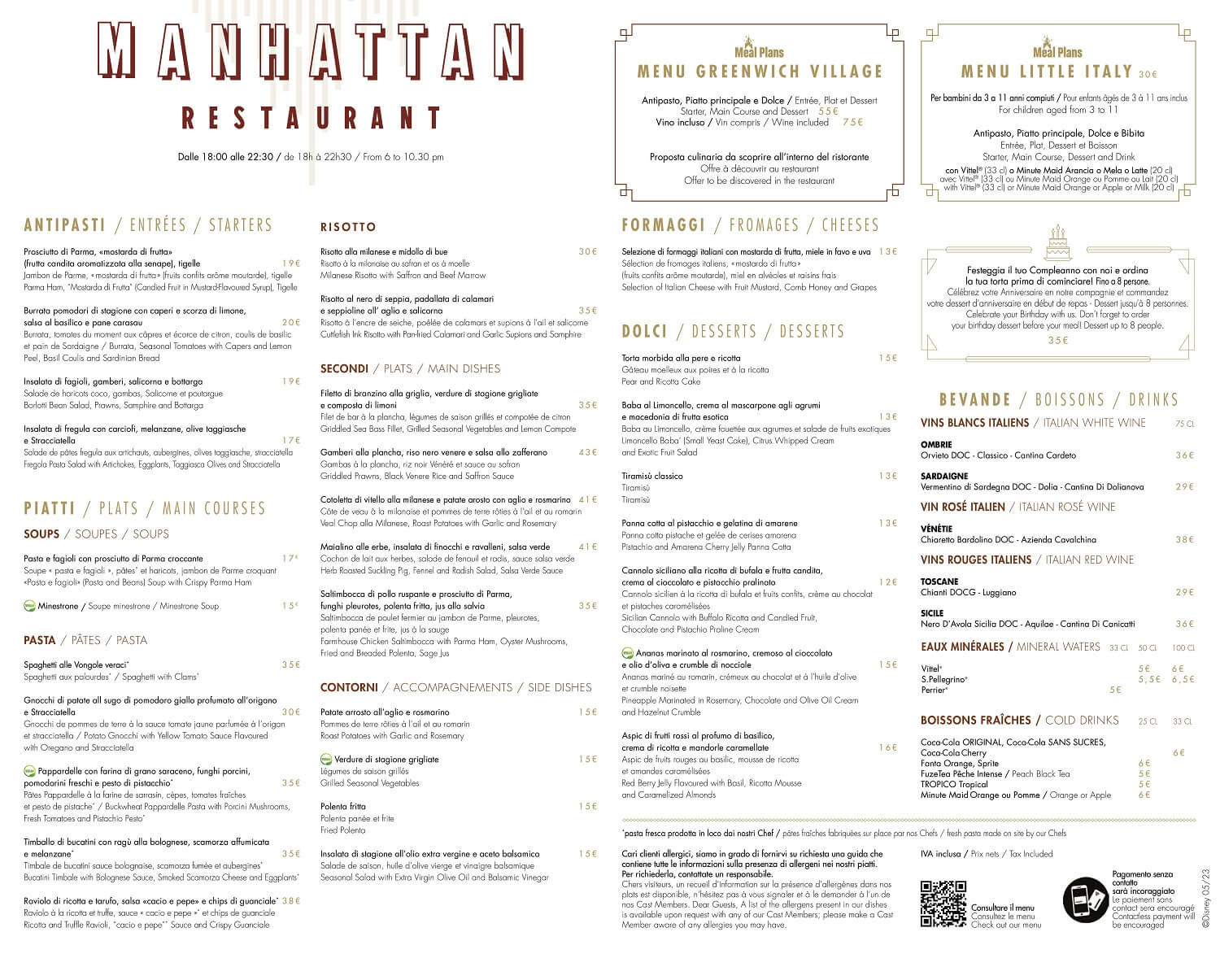 Speisekarte des Manhattan Restaurants in Disney Hotel New York - The ...